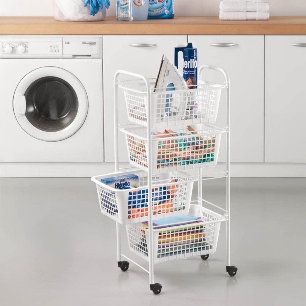 Metaltex Opbergrek met Wielen + 4 Manden 83x38x30 cm Wit ...